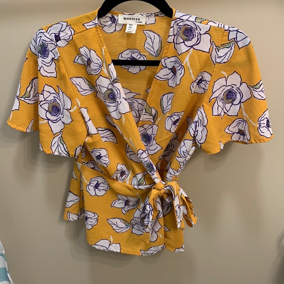 Monteau | Tops | Cross Body Yellow Blouse | Poshmark